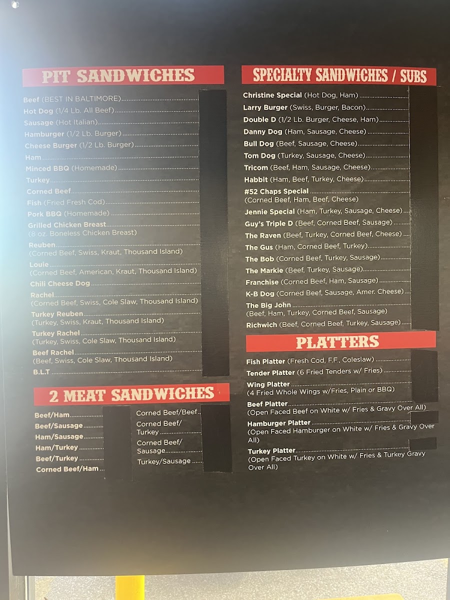 Chaps Pit Beef Baltimore Menu (Visual Menu Highlights)
